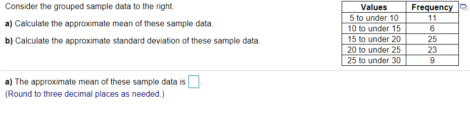 Solved Consider the grouped sample data to the right. a) | Chegg.com