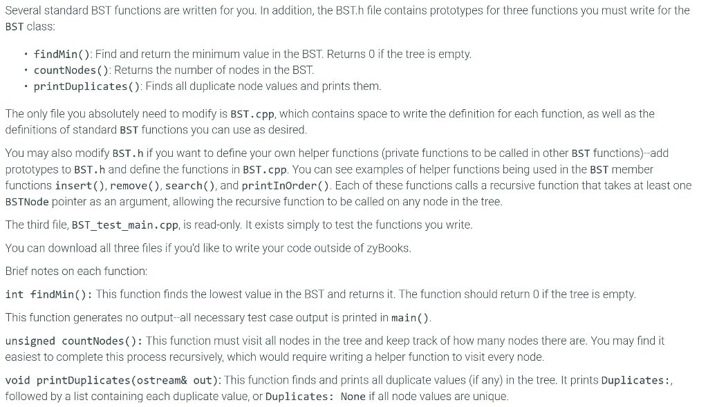 Several standard BST functions are written for you. | Chegg.com