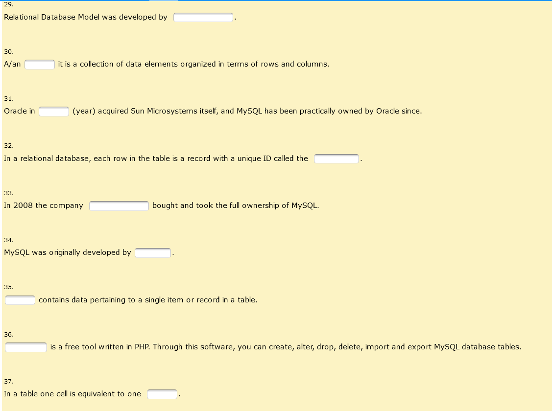 Solved 29. Relational Database Model was developed by 30. | Chegg.com