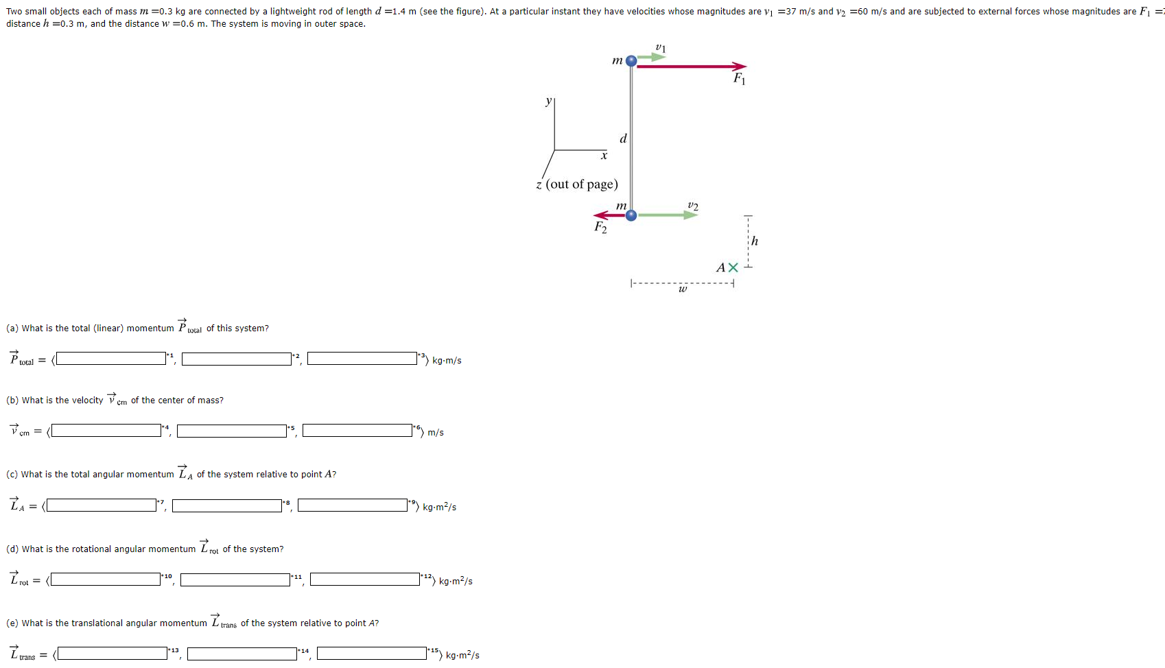 Two small objects each of mass m=0.3 kg are connected | Chegg.com