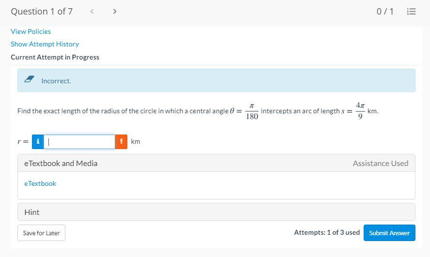 Solved Question 1 of 7 0/1 View Policies Show Attempt | Chegg.com