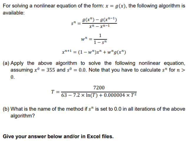 For solving a nonlinear equation of the form: x = | Chegg.com