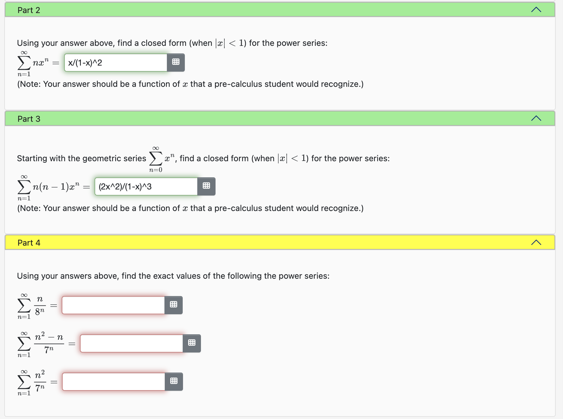 Solved Starting with the geometric series ∑n=0∞xn, find a | Chegg.com