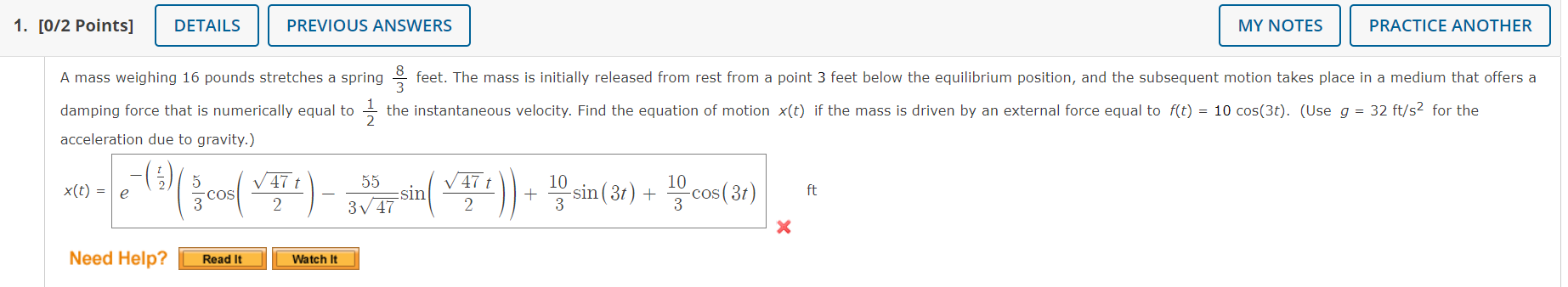 Solved Points]A mass weighing 16 ﻿pounds stretches a spring | Chegg.com