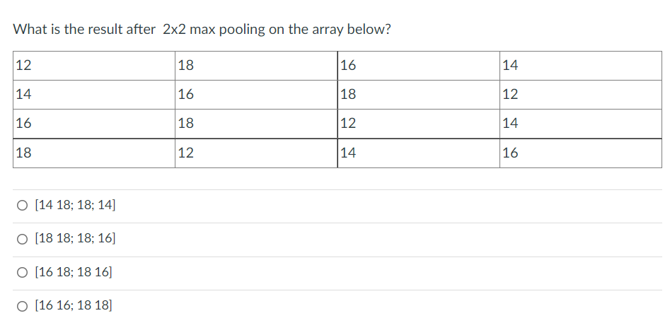 Solved What is the result after 2×2 max pooling on the array | Chegg.com