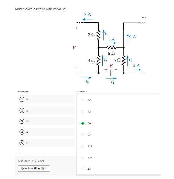 Solved Match each current with its value.PromptsA) ﻿I1B) | Chegg.com