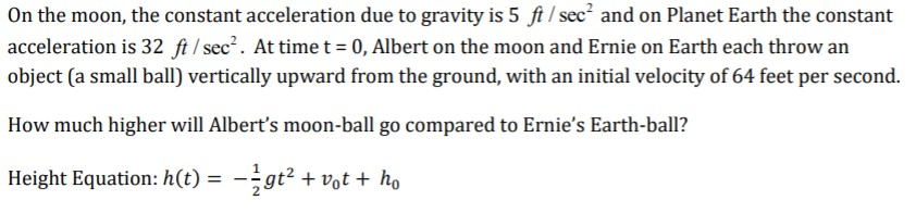 Solved On the moon, the constant acceleration due to gravity | Chegg.com