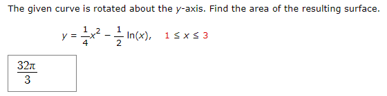 Solved The given curve is rotated about the y-axis. Find the | Chegg.com