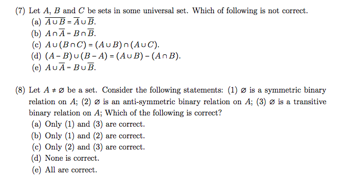 (7) Let A,B and C be sets in some universal set. | Chegg.com