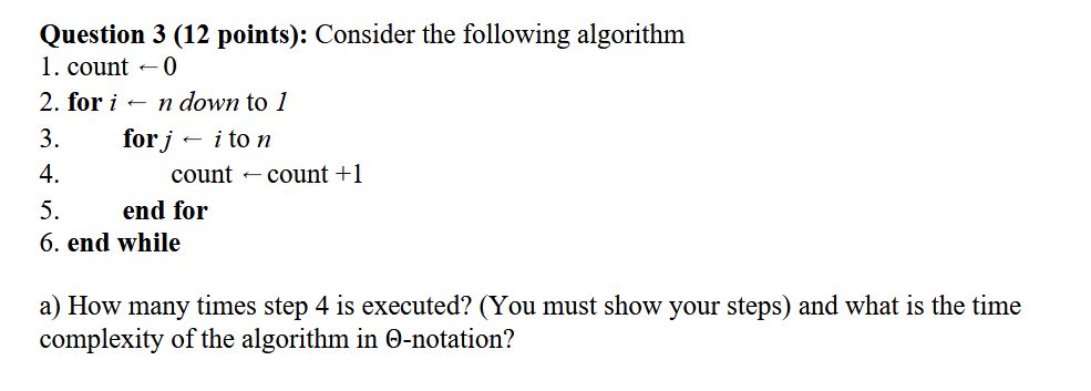 Solved Question 3 (12 ﻿points): Consider the following | Chegg.com