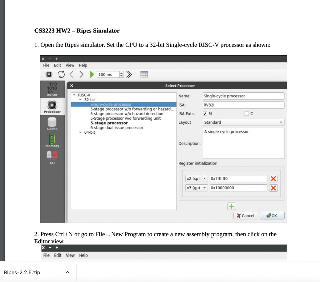 CS3223 HW2 - Ripes Simulator 1. Open the Ripes | Chegg.com