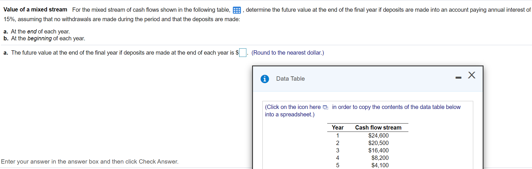 Solved Value of a mixed stream For the mixed stream of cash | Chegg.com
