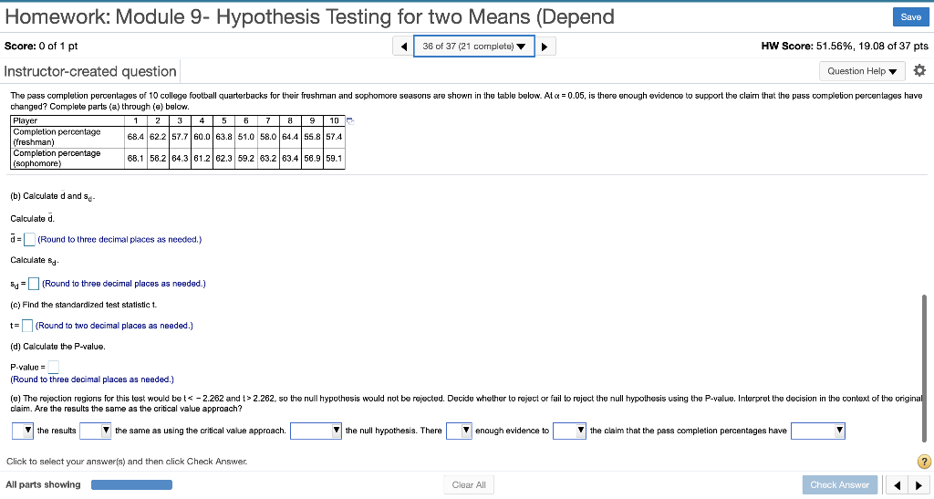 Solved Homework: Module 9- Hypothesis Testing for two Means | Chegg.com