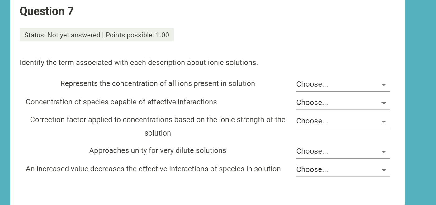 Solved Question 7 Status: Not yet answered Points possible: | Chegg.com