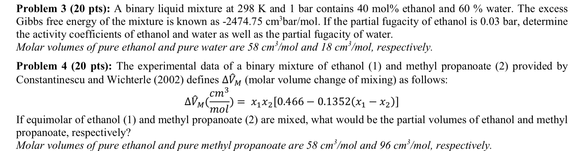 Problem 3 (20 pts): A binary liquid mixture at 298 K | Chegg.com