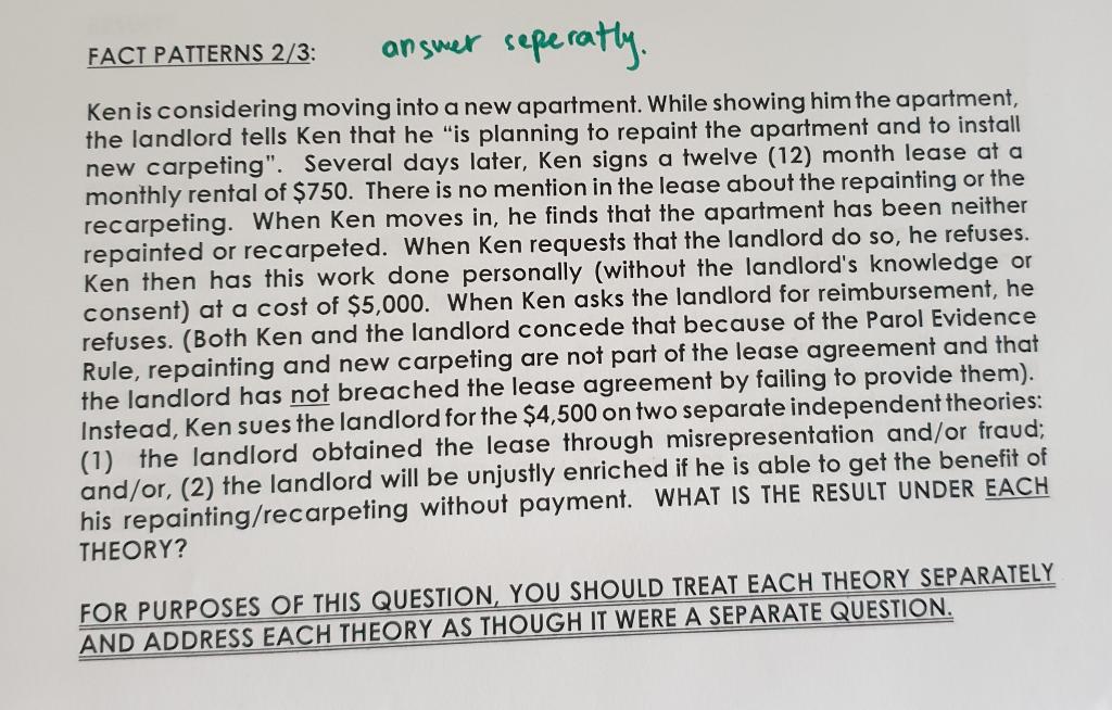 Solved FOR EACH OF THE FOLLOWING FACT PATTERNS, ANALYZE AND | Chegg.com