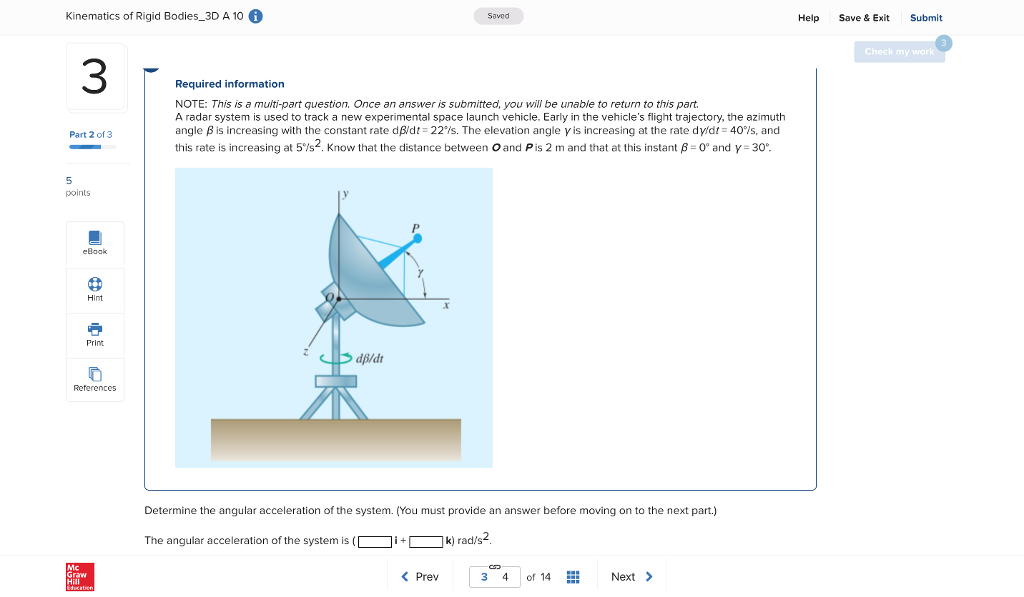 Solved Kinematics of Rigid Bodies 3D A 10 G Saved Help Save& | Chegg.com