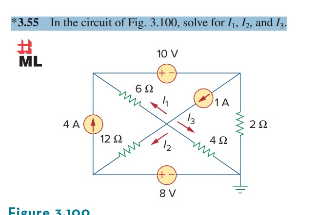 Solved *3.55 In the circuit of Fig. 3.100, solve for I1,I2, | Chegg.com