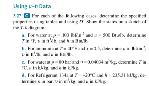 Solved Using u-h Data .27 CFor each of the following cases, | Chegg.com