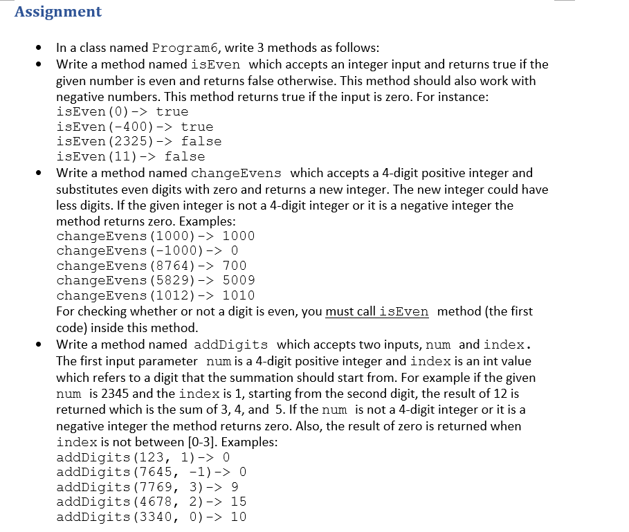 Solved Assignment • In a class named Program, write 3 | Chegg.com