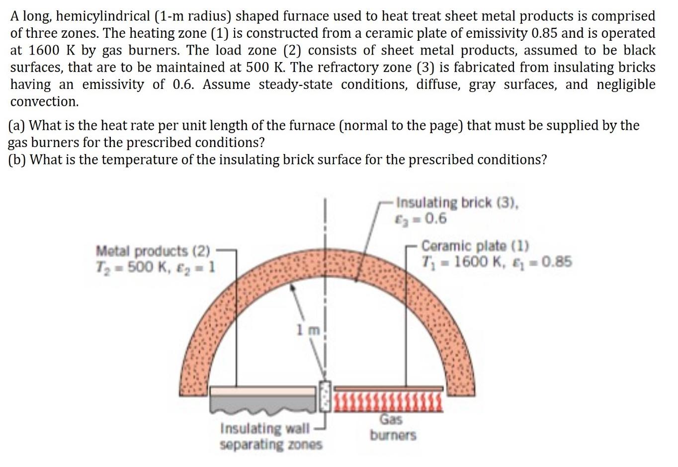 Solved A long, hemicylindrical (1-m radius) shaped furnace | Chegg.com
