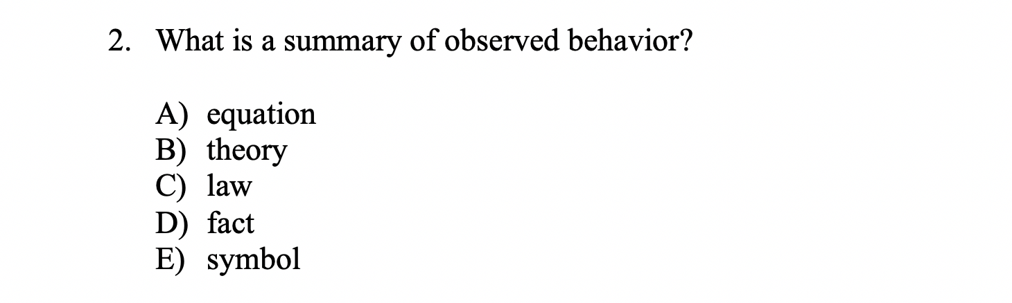 Solved 2. What is a summary of observed behavior? A) | Chegg.com