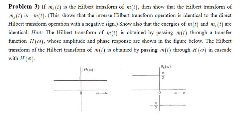 Solved Problem 3) If m2(t) is the Hilbert transform of m(t), | Chegg.com