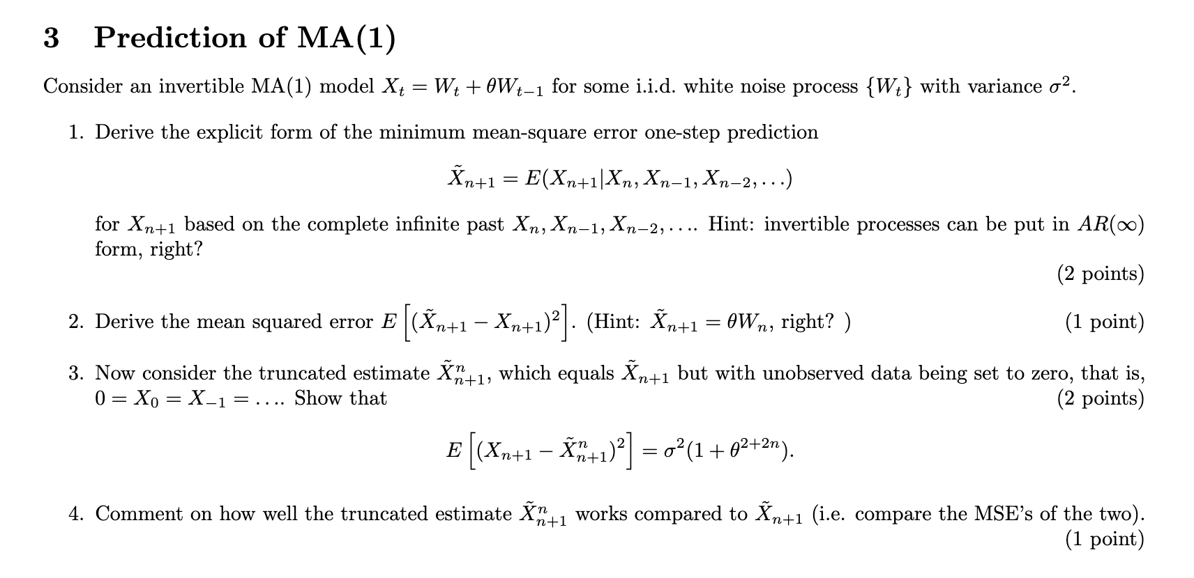 3 Prediction of MA(1) Consider an invertible MA(1) | Chegg.com