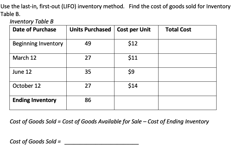 Solved Use the last-in, first-out (LIFO) inventory method. | Chegg.com