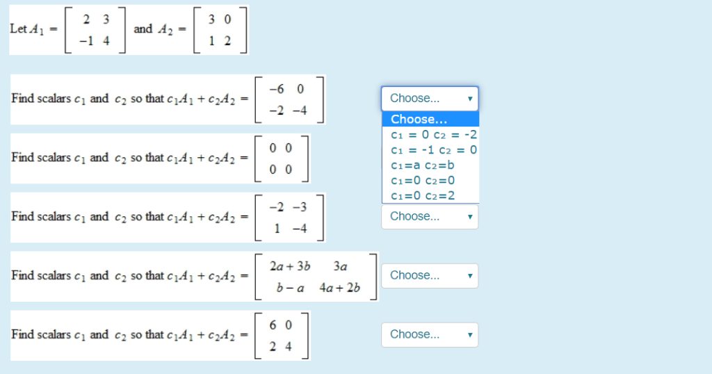 Solved 3 0 Let2 3 and A- Find scalars c1 and c2 so that c1A1 | Chegg.com
