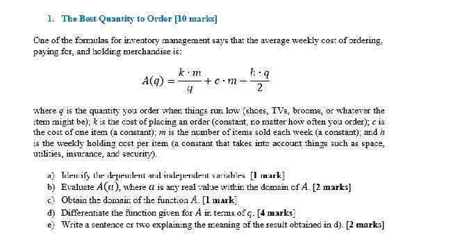 Solved One of the formulas for inventory management says | Chegg.com
