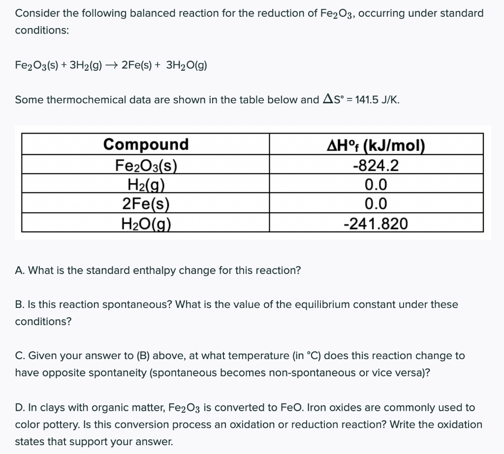 Solved Consider the following balanced reaction for the | Chegg.com