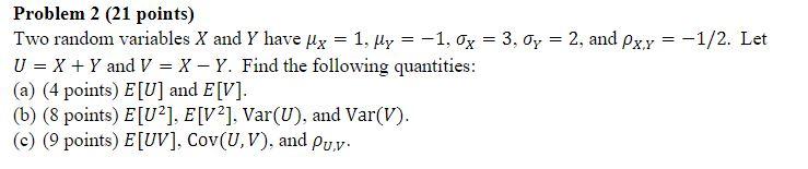 Solved Problem 2 (21 points) Two random variables X and Y | Chegg.com