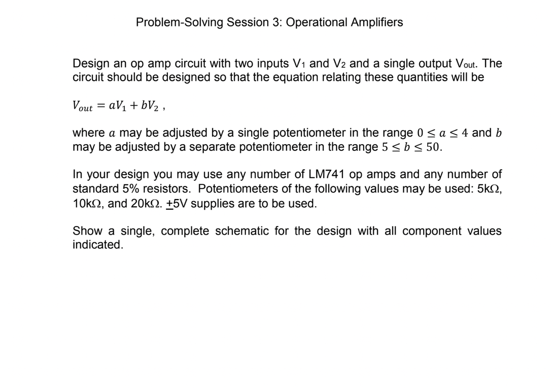 Solved Problem-Solving Session 3: Operational Amplifiers | Chegg.com