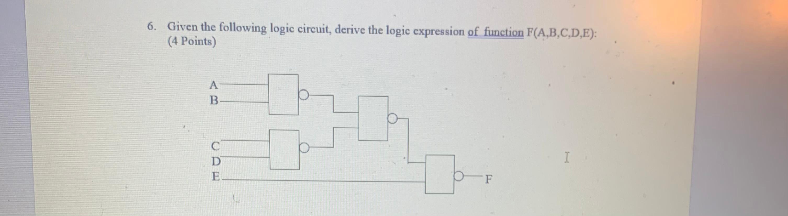 Solved 6. Given the following logic circuit, derive the | Chegg.com