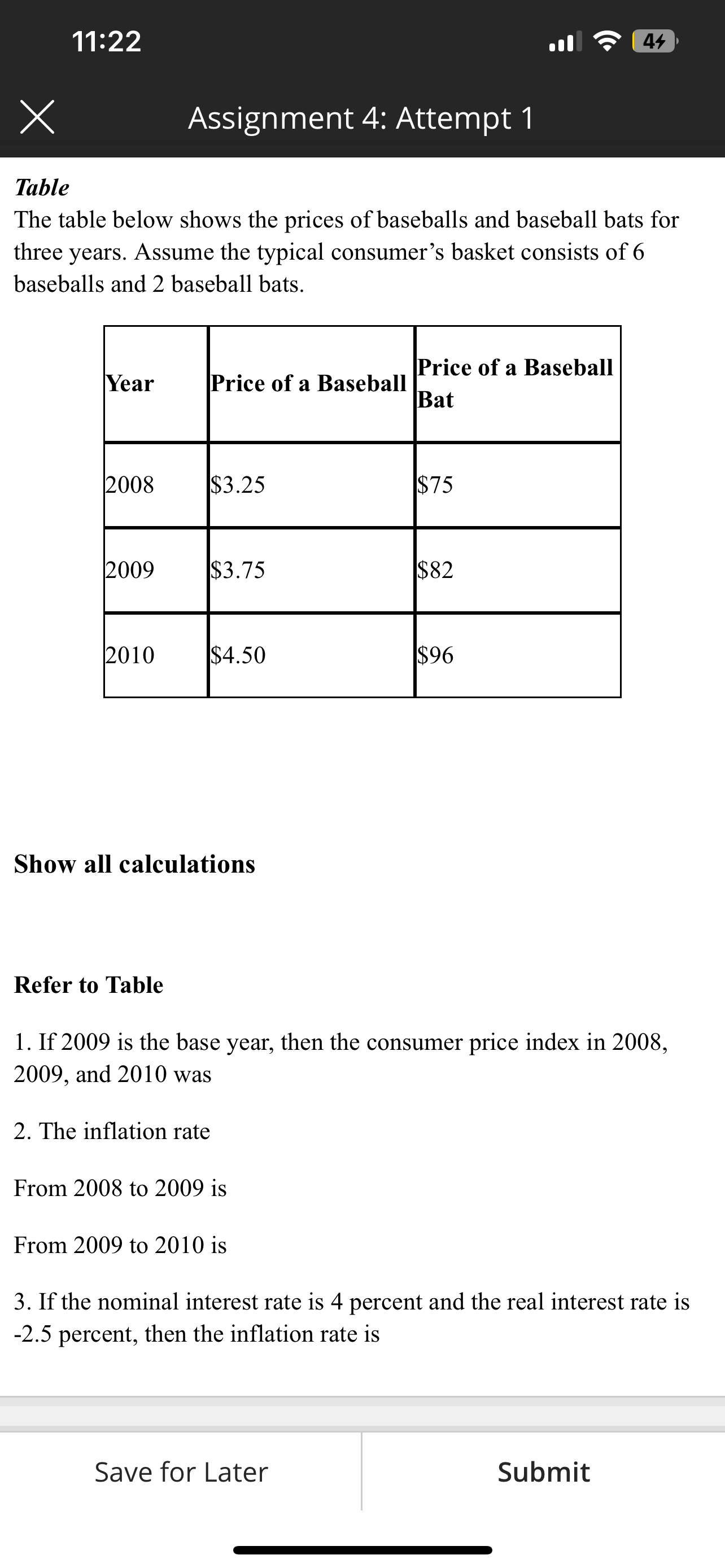 Solved Table The table below shows the prices of baseballs | Chegg.com