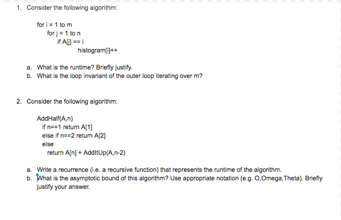 Solved 1. Consider the following algorithm: for i = 1 to m | Chegg.com