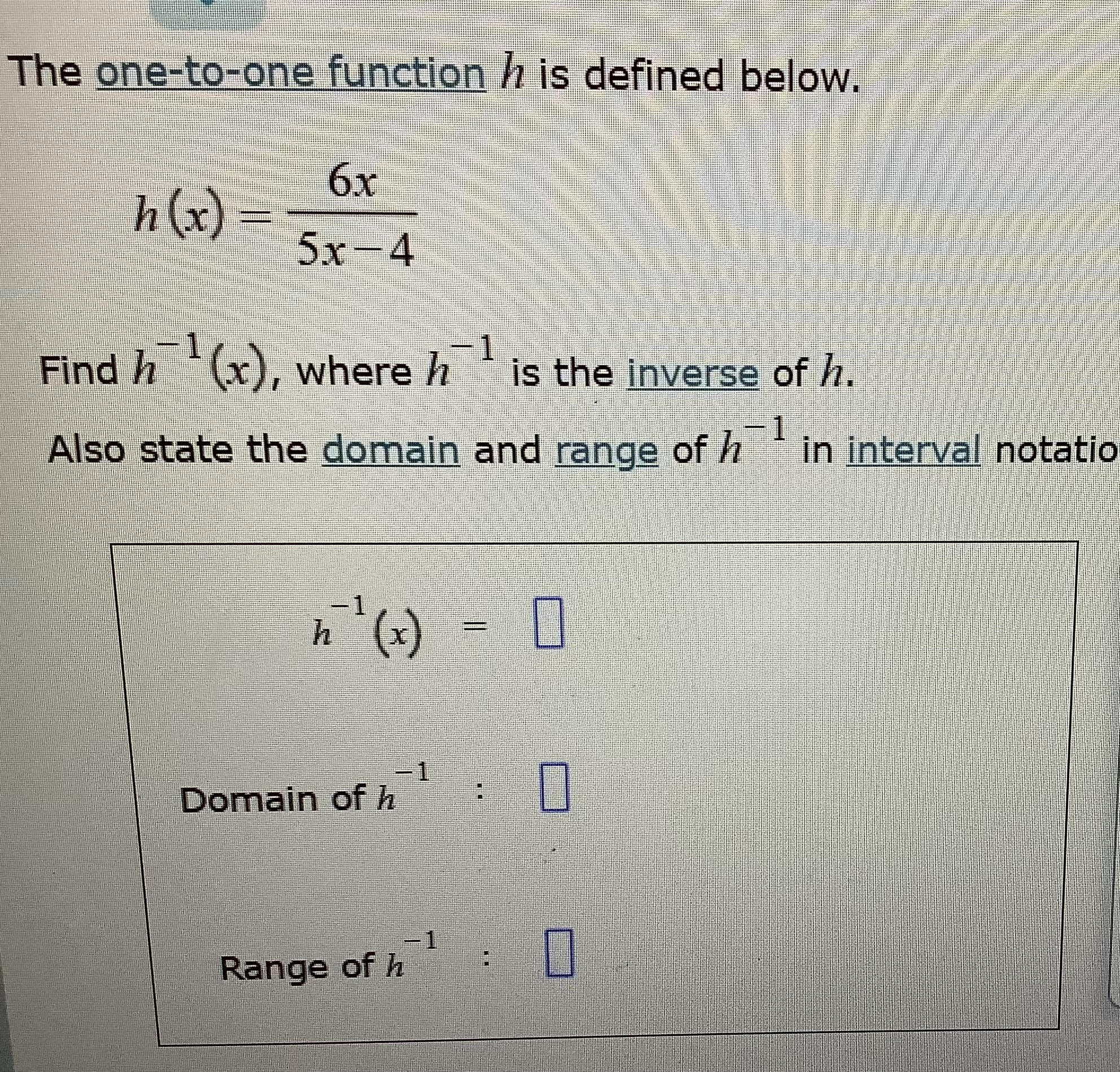 Solved The one-to-one function h is defined below. | Chegg.com