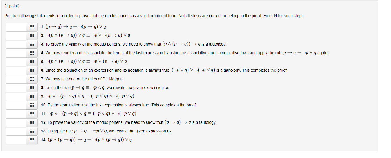 Solved (1 point) Put the following statements into order to | Chegg.com