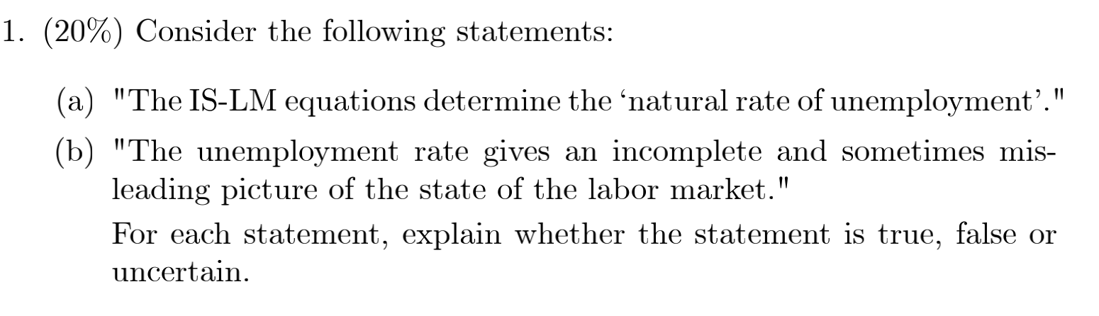 Solved 1. (20%) Consider the following statements: (a) "The | Chegg.com