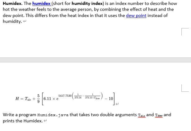 Solved Humidex. The humidex (short for humidity index) is an | Chegg.com
