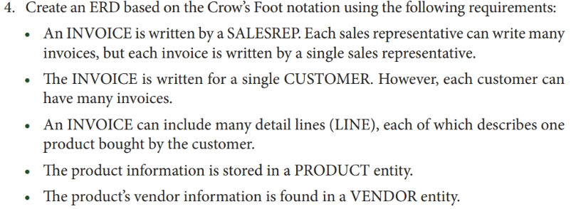 Solved Create an ERD based on the Crow's Foot notation using | Chegg.com