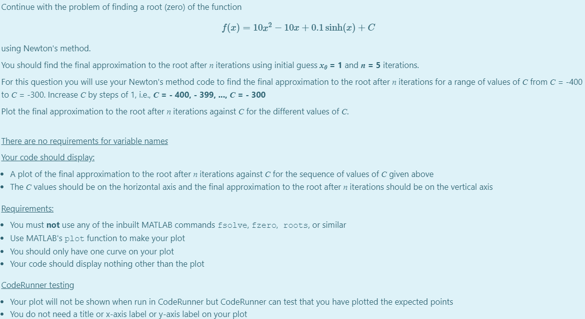 Solved Continue with the problem of finding a root (zero) of | Chegg.com