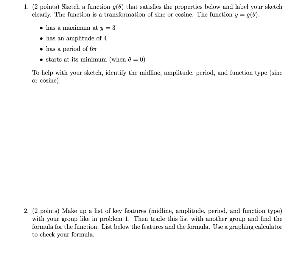 Solved 1. (2 points) Sketch a function g(θ) that satisfies | Chegg.com