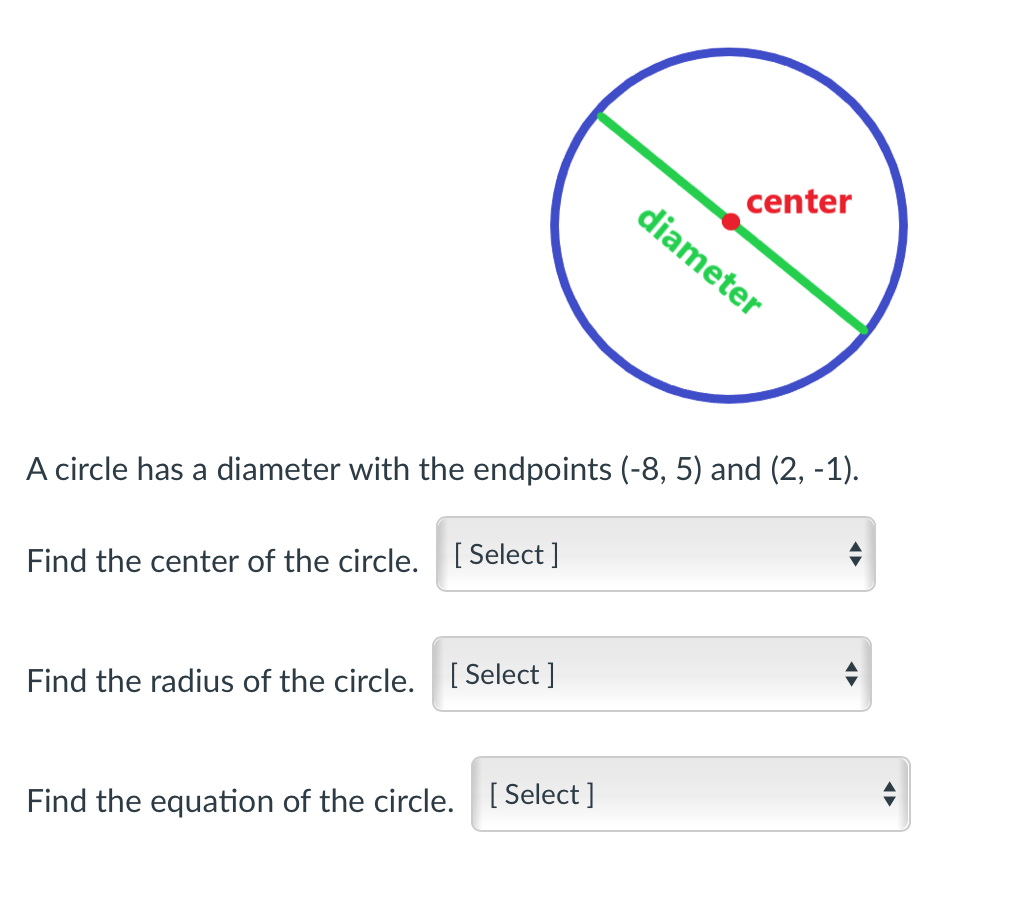 Solved diameter center A circle has a diameter with the | Chegg.com