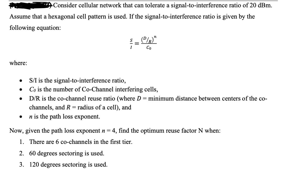 Solved Consider cellular network that can tolerate a | Chegg.com