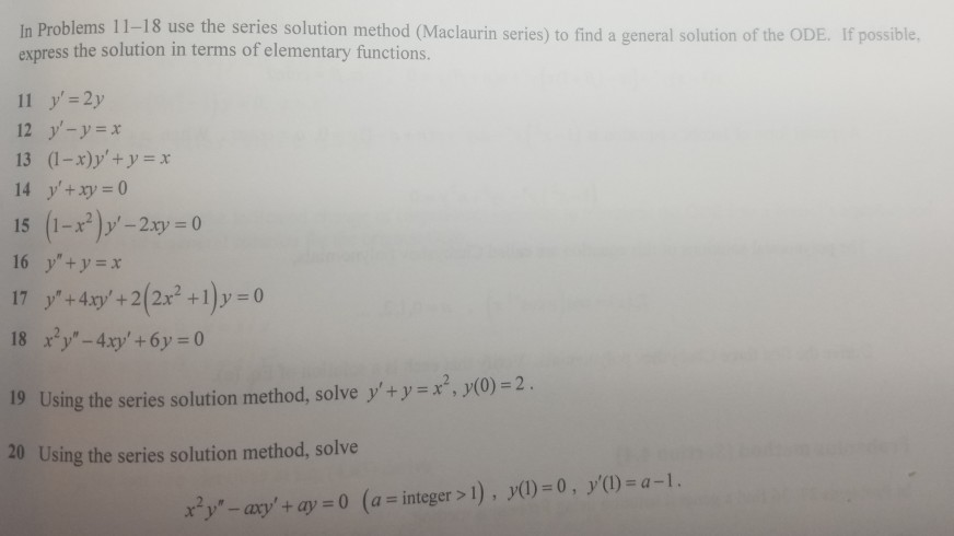 Solved In Problems 11-18 use the series solution method | Chegg.com