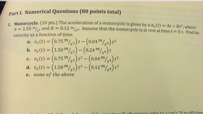 Solved Motorcycle. The acceleration of a motorcycle is given | Chegg.com