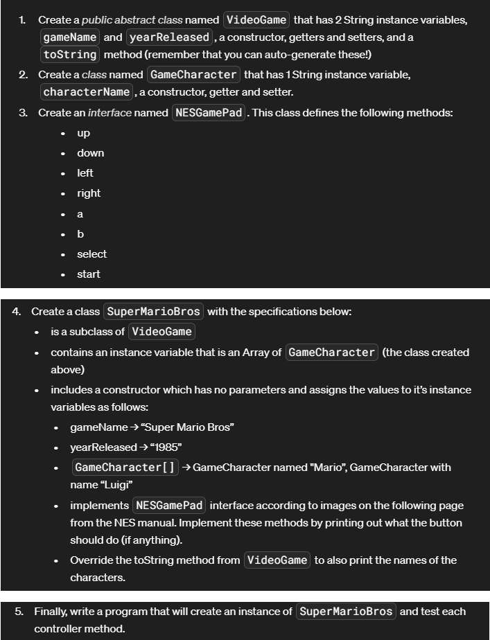 Solved 1. Create a public abstract class named VideoGame | Chegg.com