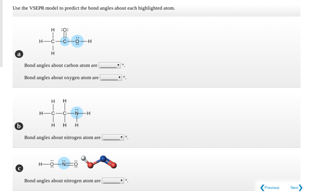 Solved Use the VSEPR model to predict the bond angles about | Chegg.com